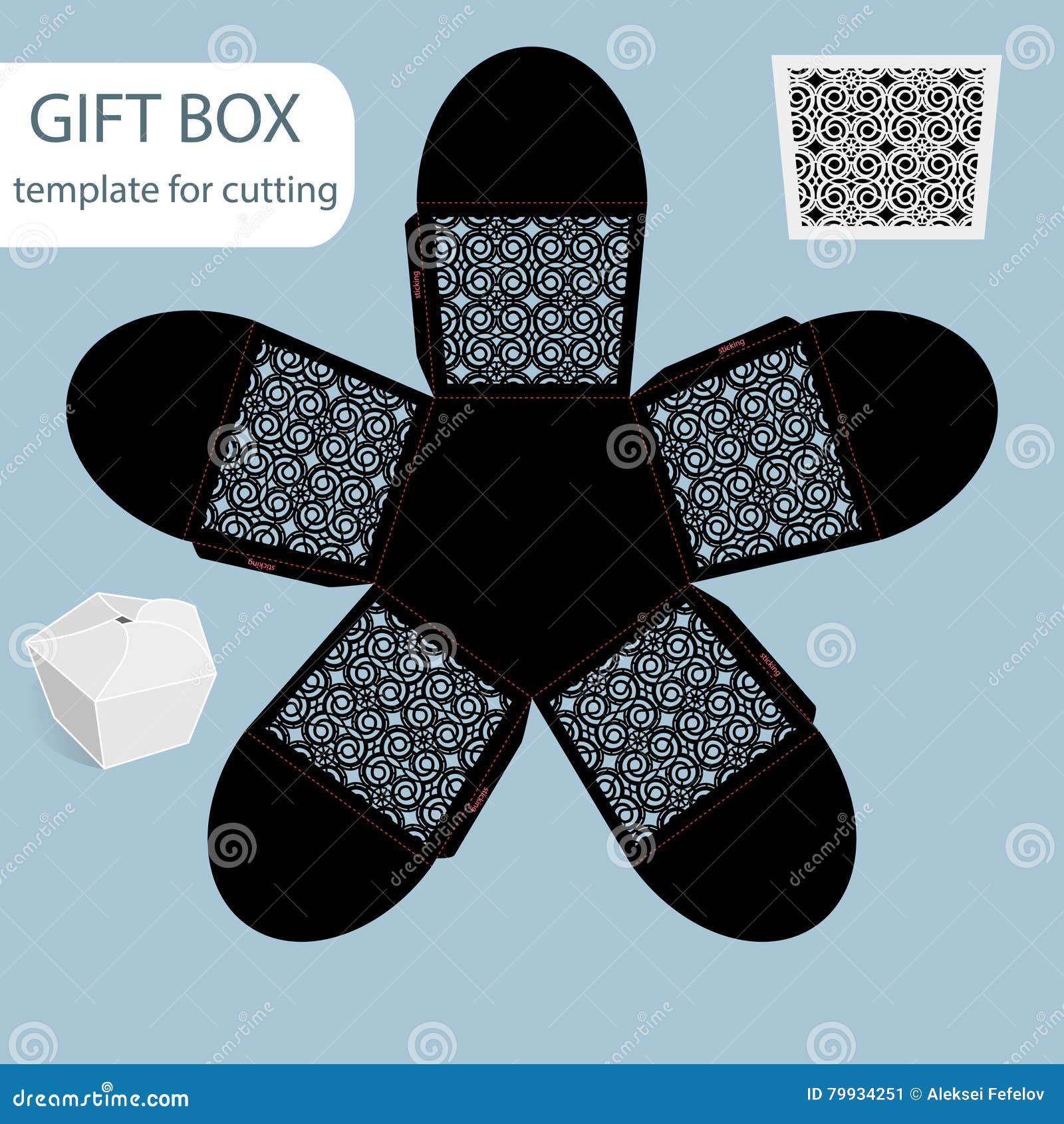 Openwork Gift Paper Box With A Handle, Lace Pattern, Cut Out Template ...