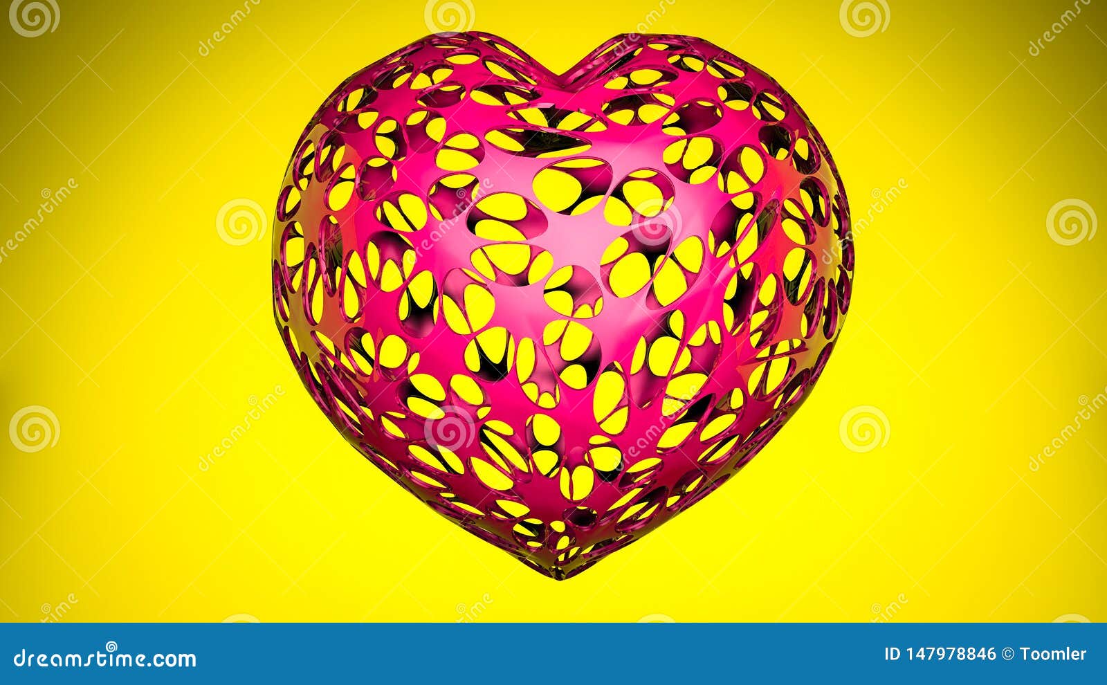 Three-dimensional Model of the Heart on a Yellow Background. 3D ...