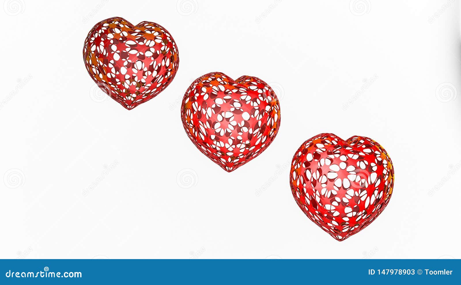 Three-dimensional Model of Hearts on a White Background. 3D Rendering ...