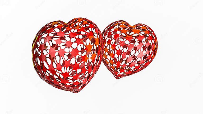 Three-dimensional Model of Hearts on a White Background. 3D Rendering ...
