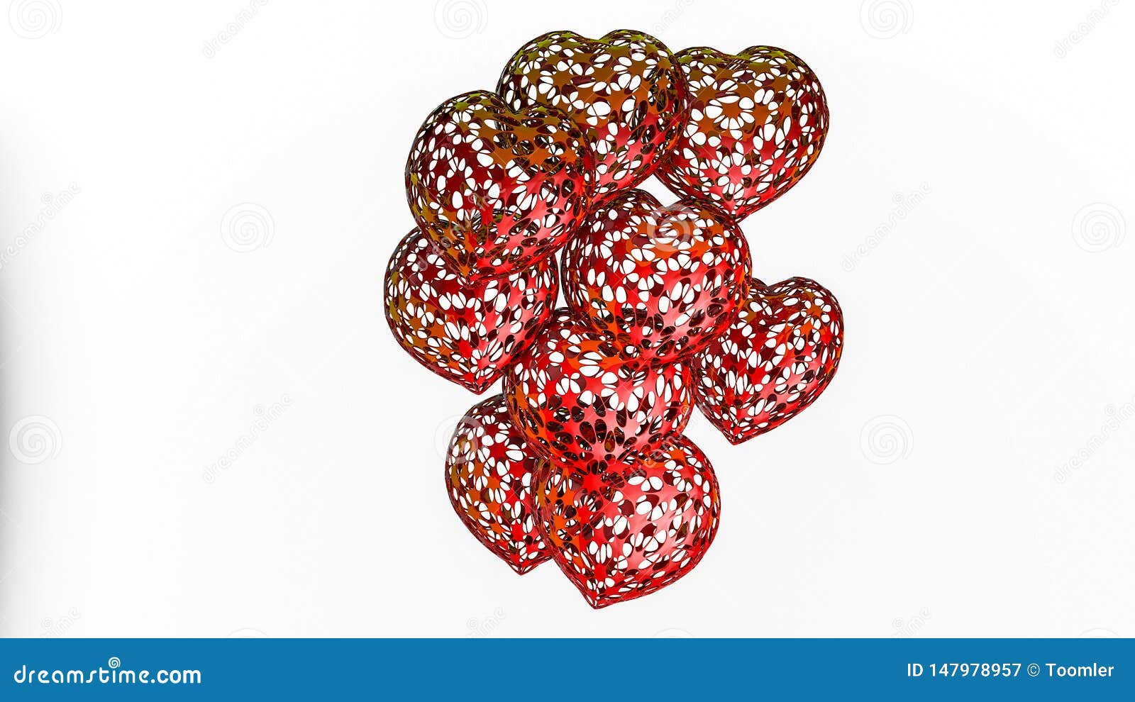 Three-dimensional Model of Hearts on a White Background. 3D Rendering ...
