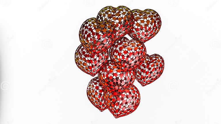 Three-dimensional Model of Hearts on a White Background. 3D Rendering ...