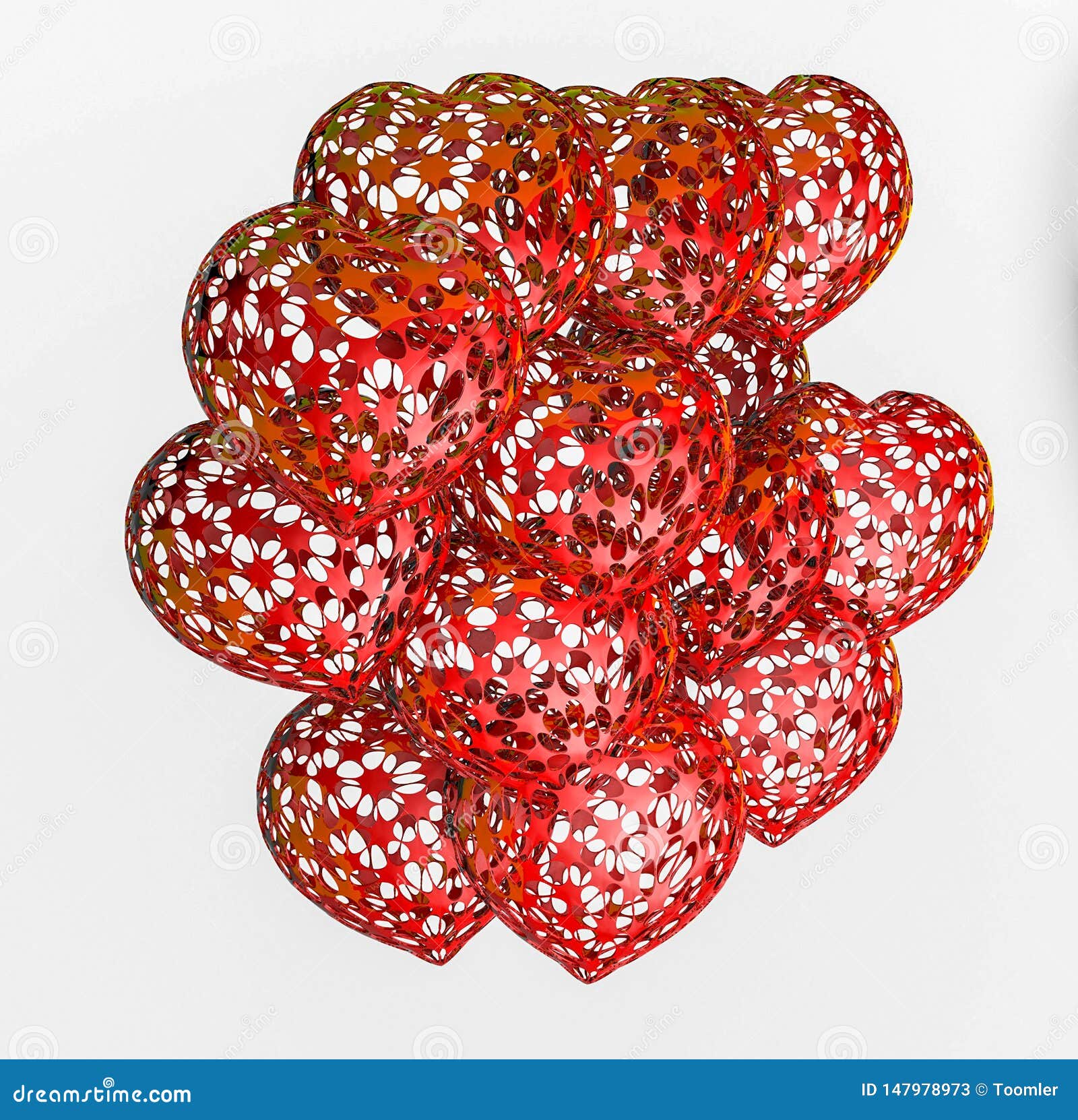 Three-dimensional Model of Hearts on a White Background. 3D Rendering ...