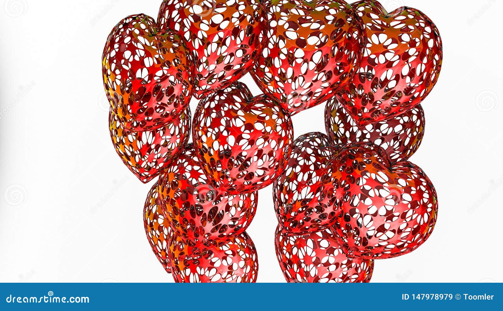 Three-dimensional Model of Hearts on a White Background. 3D Rendering ...