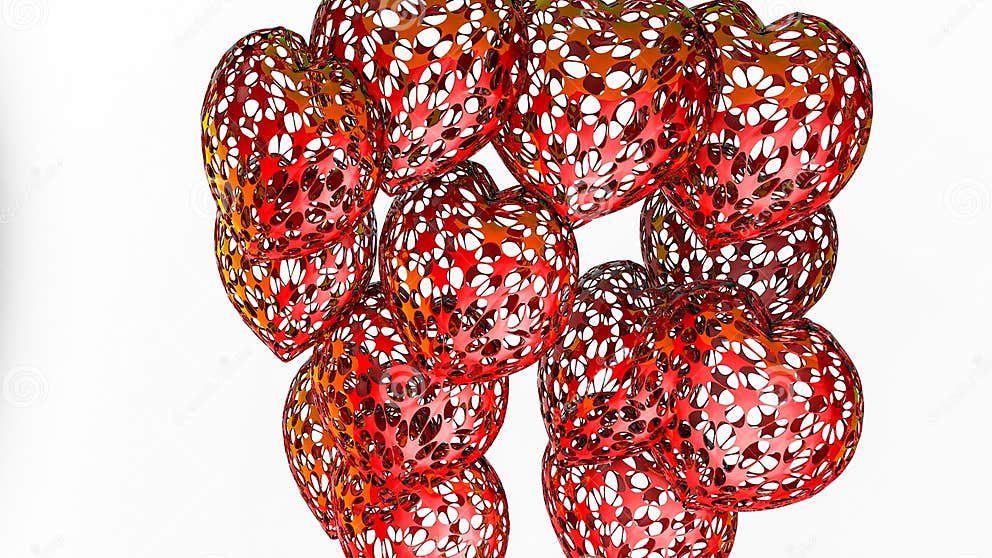 Three-dimensional Model of Hearts on a White Background. 3D Rendering ...