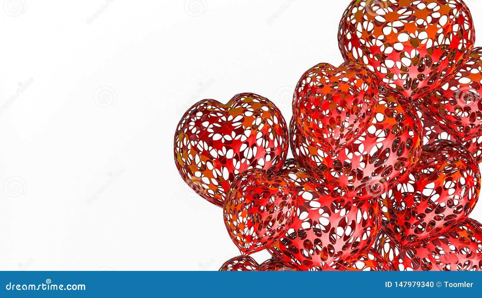 Three-dimensional Model of Hearts on a White Background. 3D Rendering ...