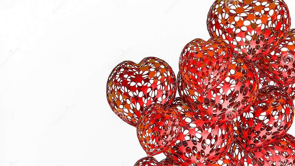 Three-dimensional Model of Hearts on a White Background. 3D Rendering ...