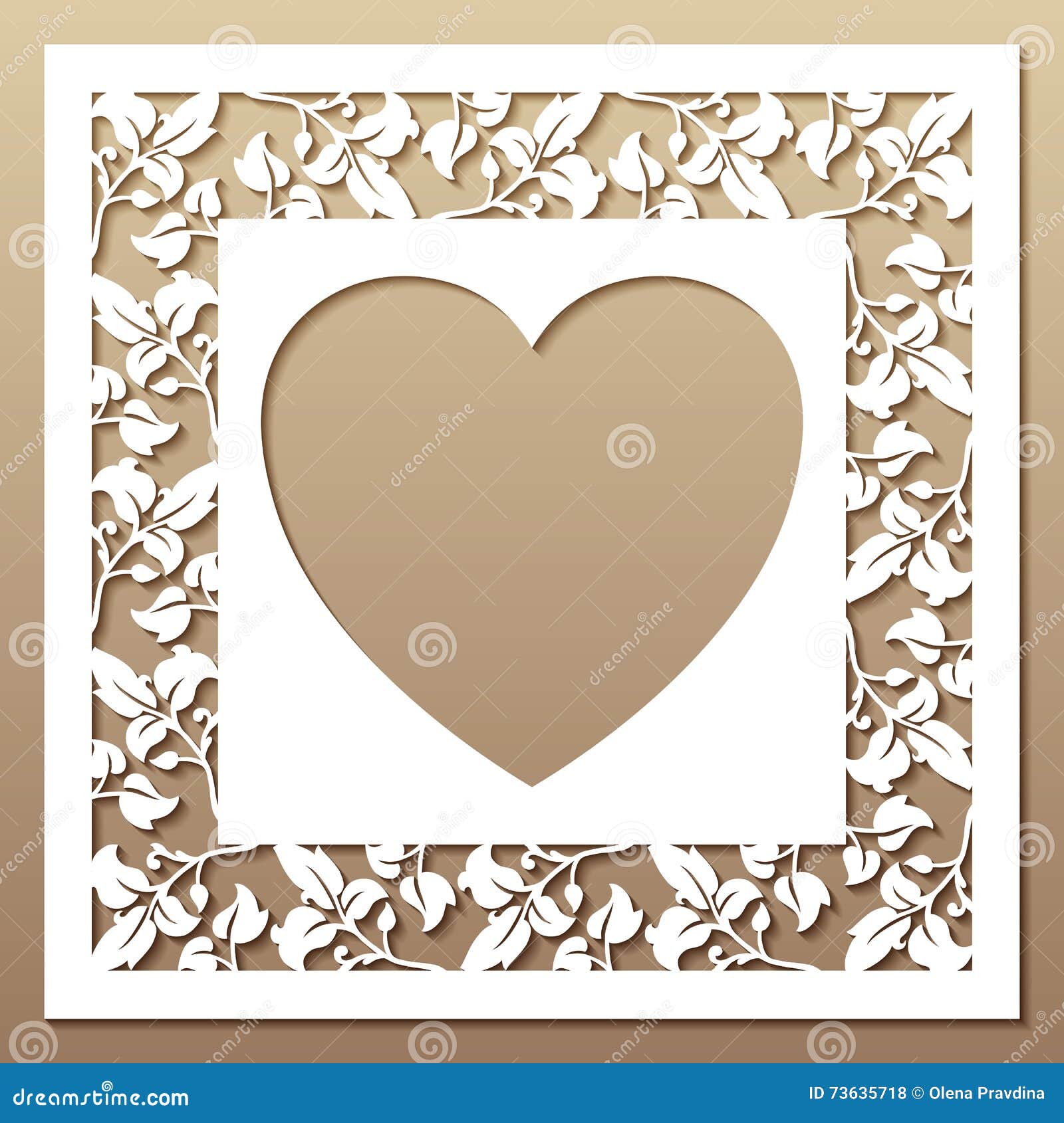 Openwork Vierkant Kader Met Bladeren En Hart Vector Illustratie ...