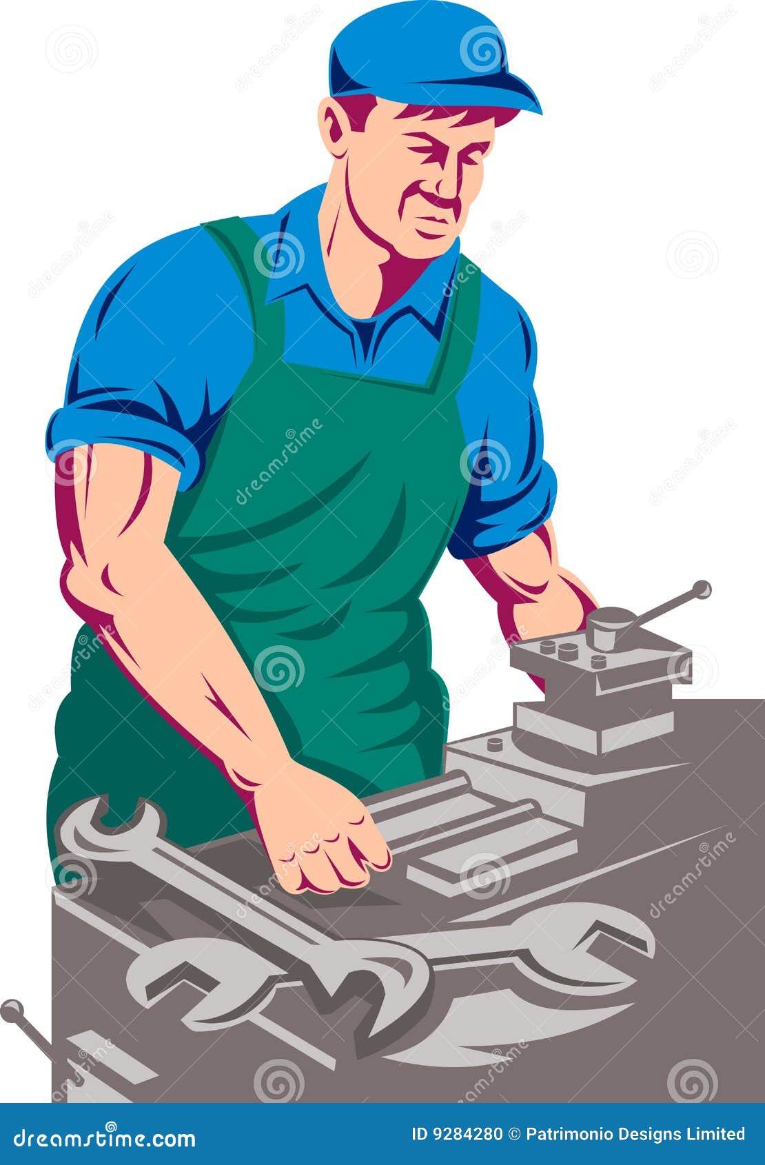 Operaio Che Lavora Alla Macchina Del Tornio Illustrazione di Stock ...