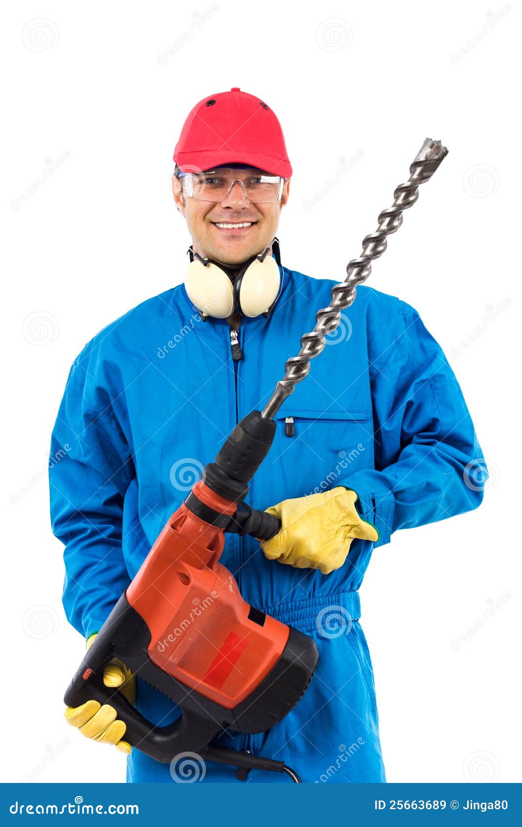 Operaio Che Tiene Un Trivello Di Potenza Immagine Stock - Immagine di ...
