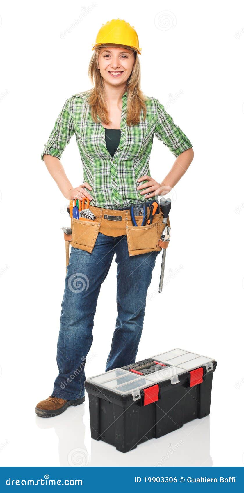 Operaio Sorridente Su Bianco Fotografia Stock - Immagine di donna ...