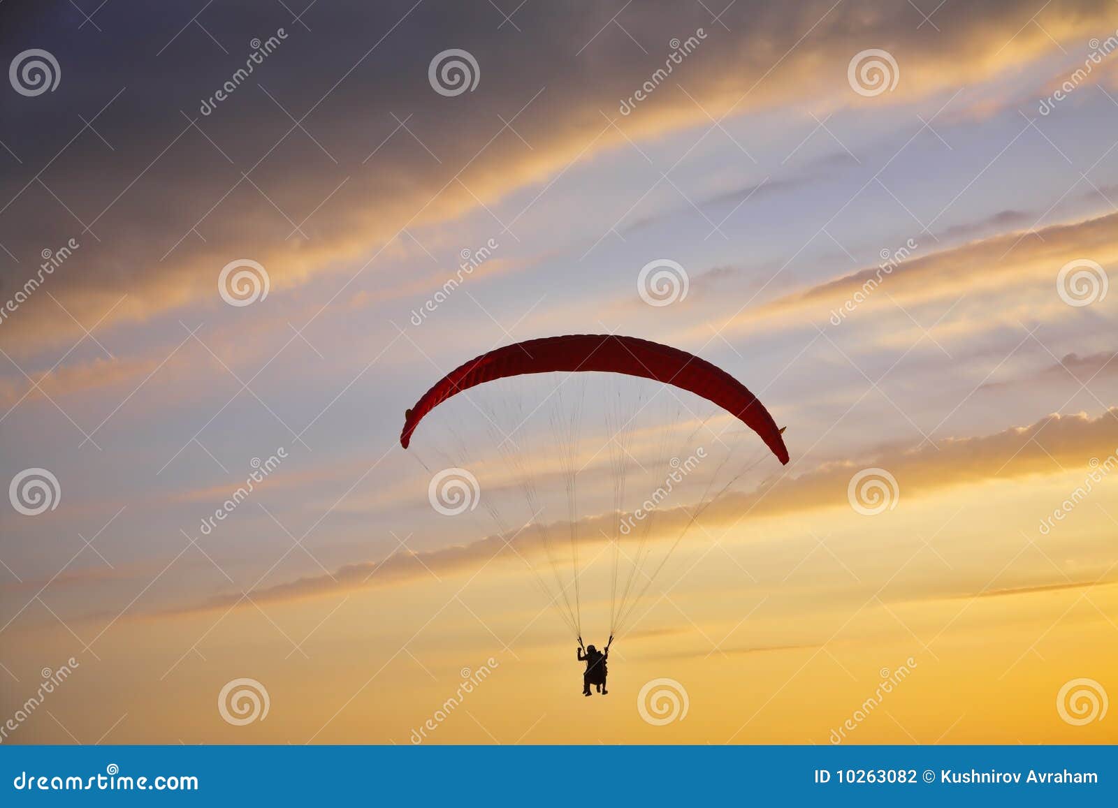 The Operated Parachute Flies on a Sunset Stock Photo - Image of ...