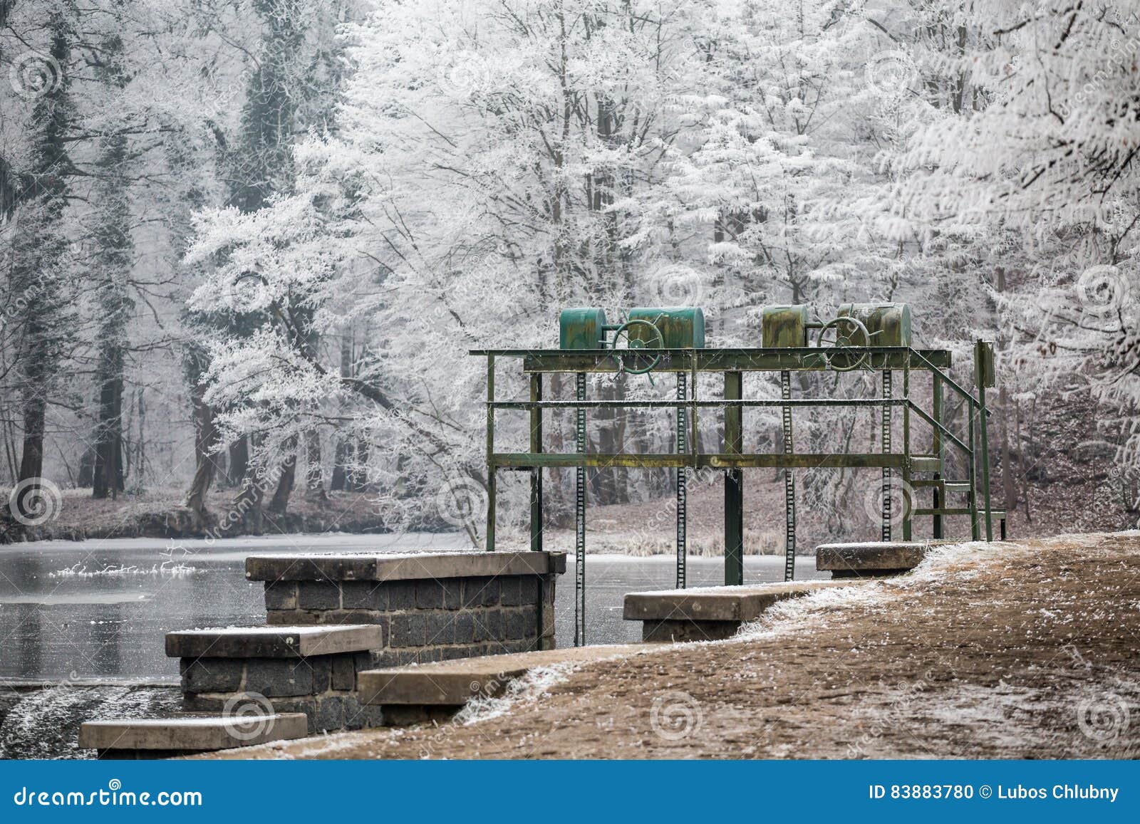 Operated Wheel Controls and Sluice Gate on Pond Stock Photo - Image of ...