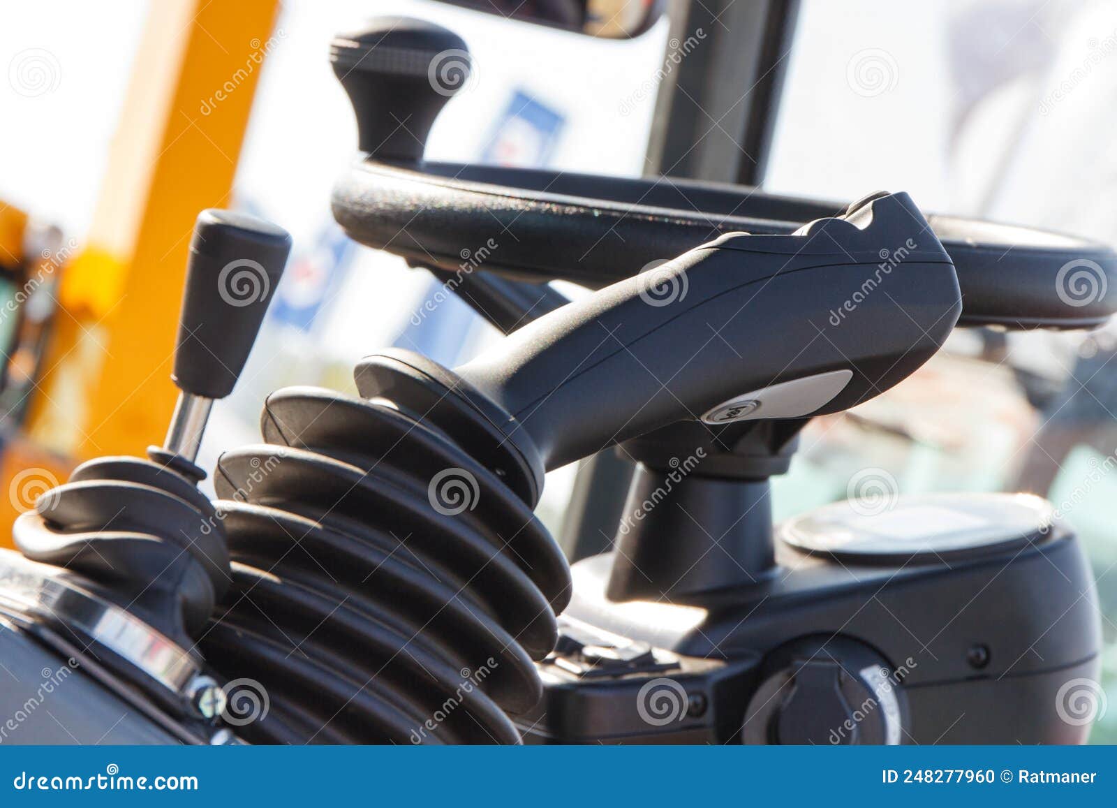 Operating Control Panel with Buttons and Steering Wheel in Industrial ...