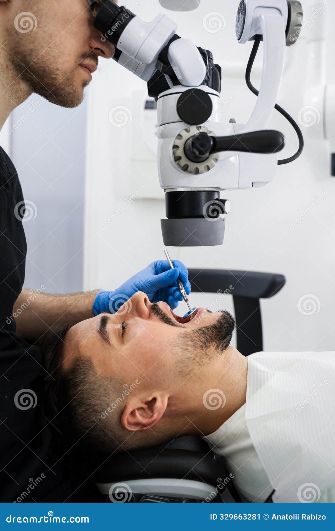 Operating Dental Digital Microscope Working Process. Dentist Uses ...