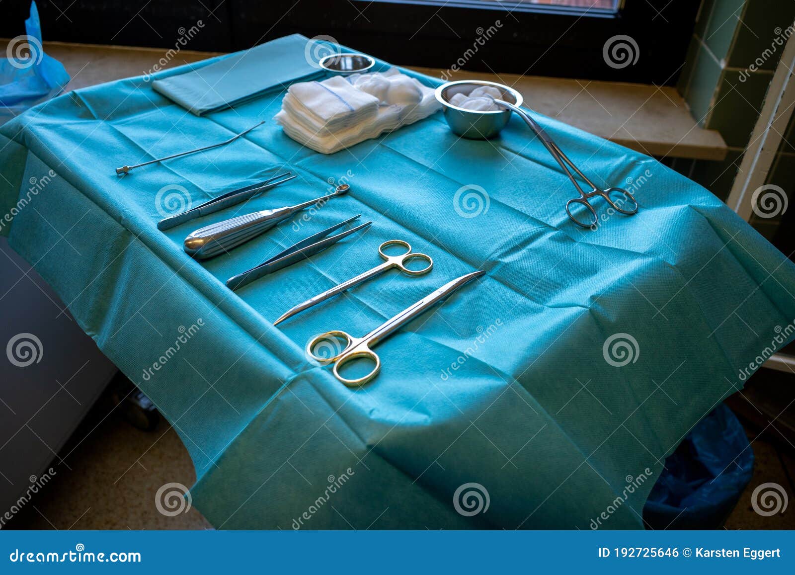 In Operating Room There is an Instrument Table with Surgical ...