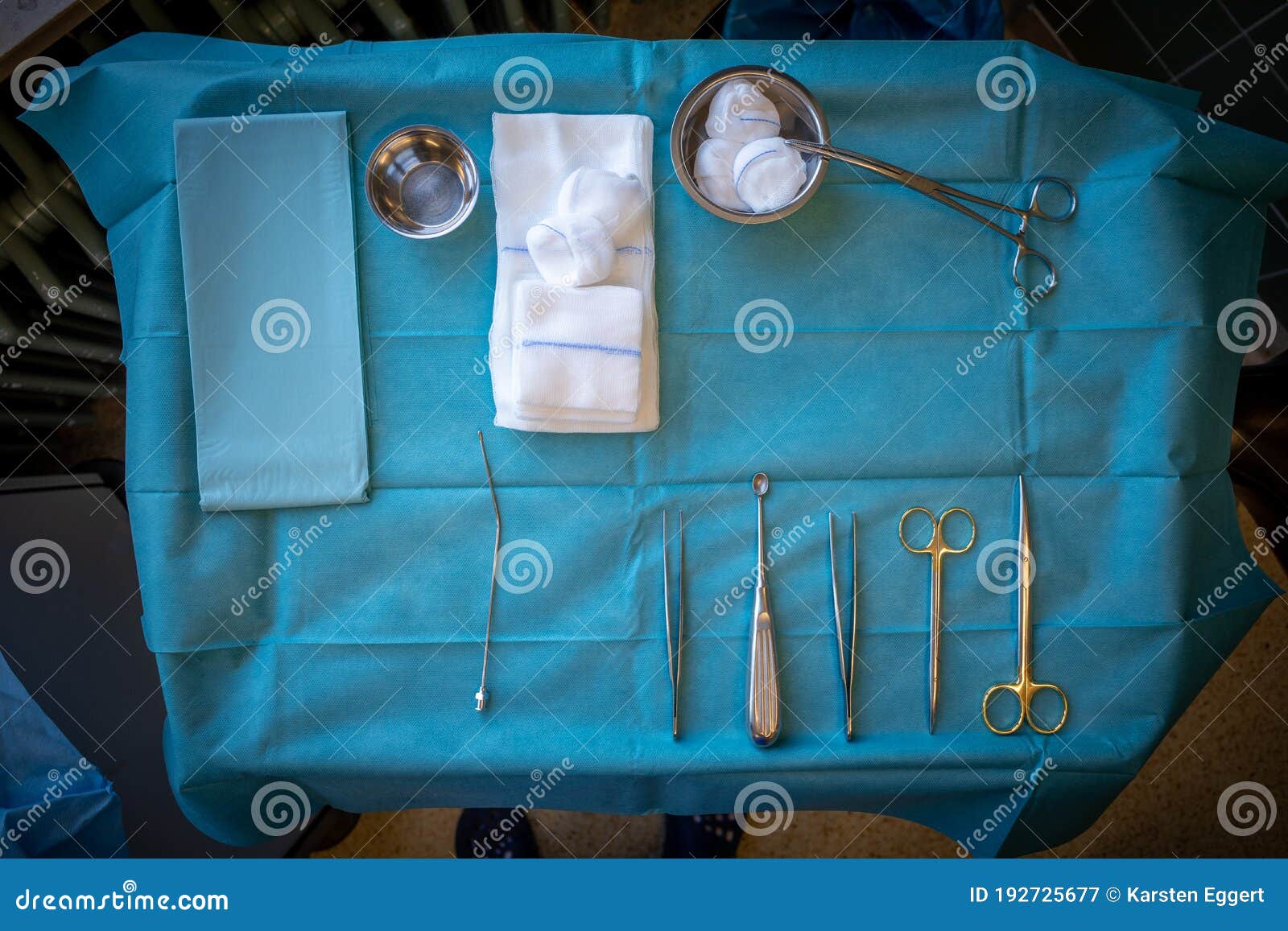 In Operating Room There is an Instrument Table with Surgical ...