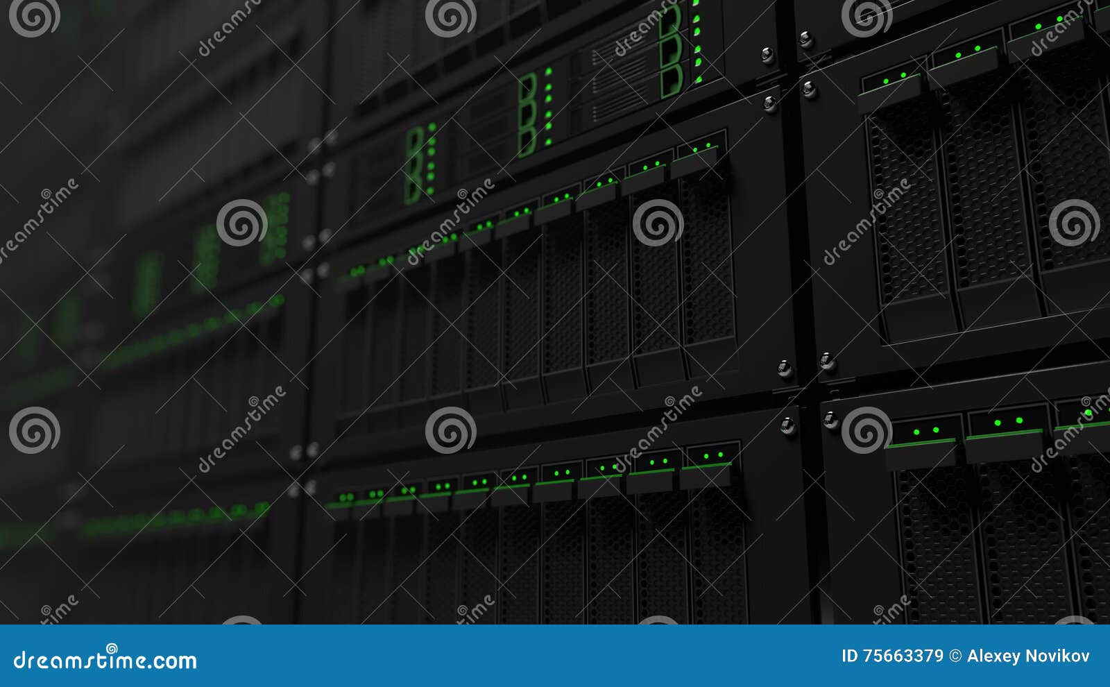 Operating Server Racks with Green LED Lights. CGI Stock Image - Image ...