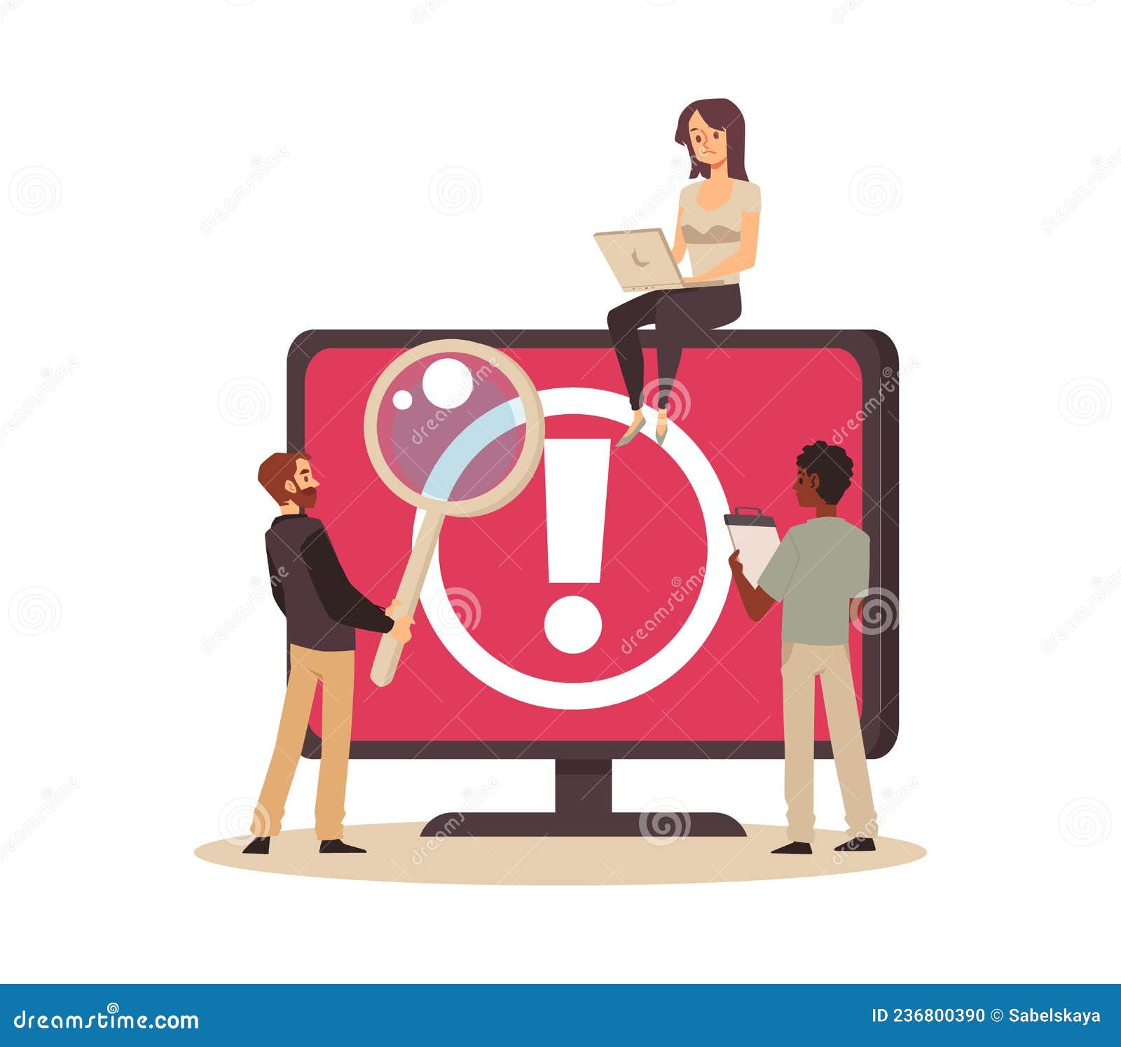 Operating System Error Warning On Screen Flat Vector Illustration