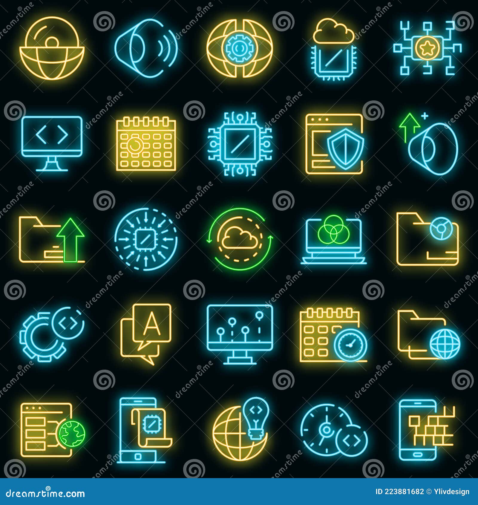 Operating System Icons Set Vector Neon Stock Vector - Illustration of ...