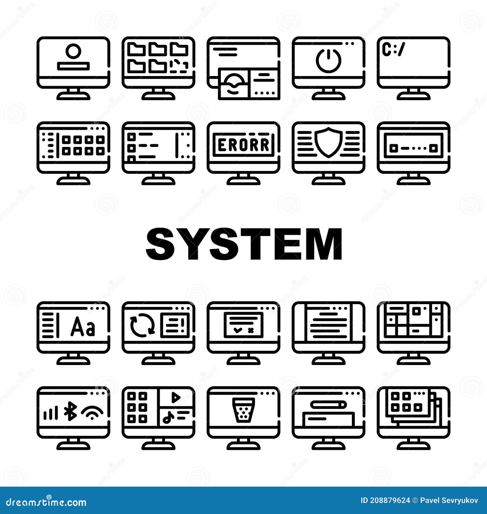 Operating System Pc Collection Icons Set Vector Stock Vector ...