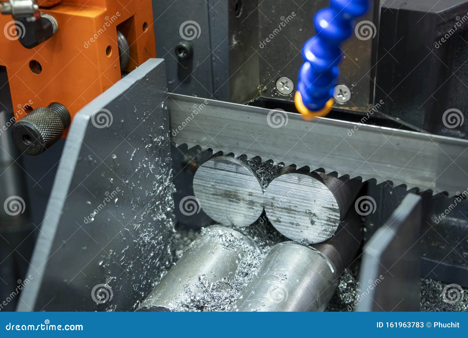 The Operation of Band Saw Machine Cutting the Metal Rod. Stock Image ...