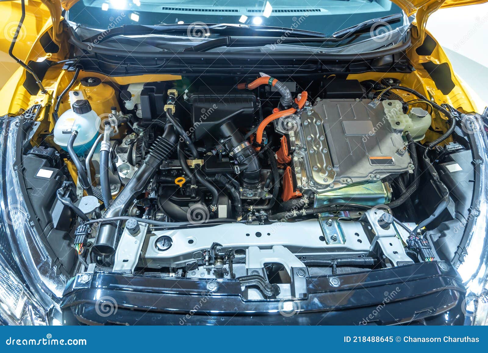 Operation of the Engine in the Engine Compartment of the Car Editorial ...
