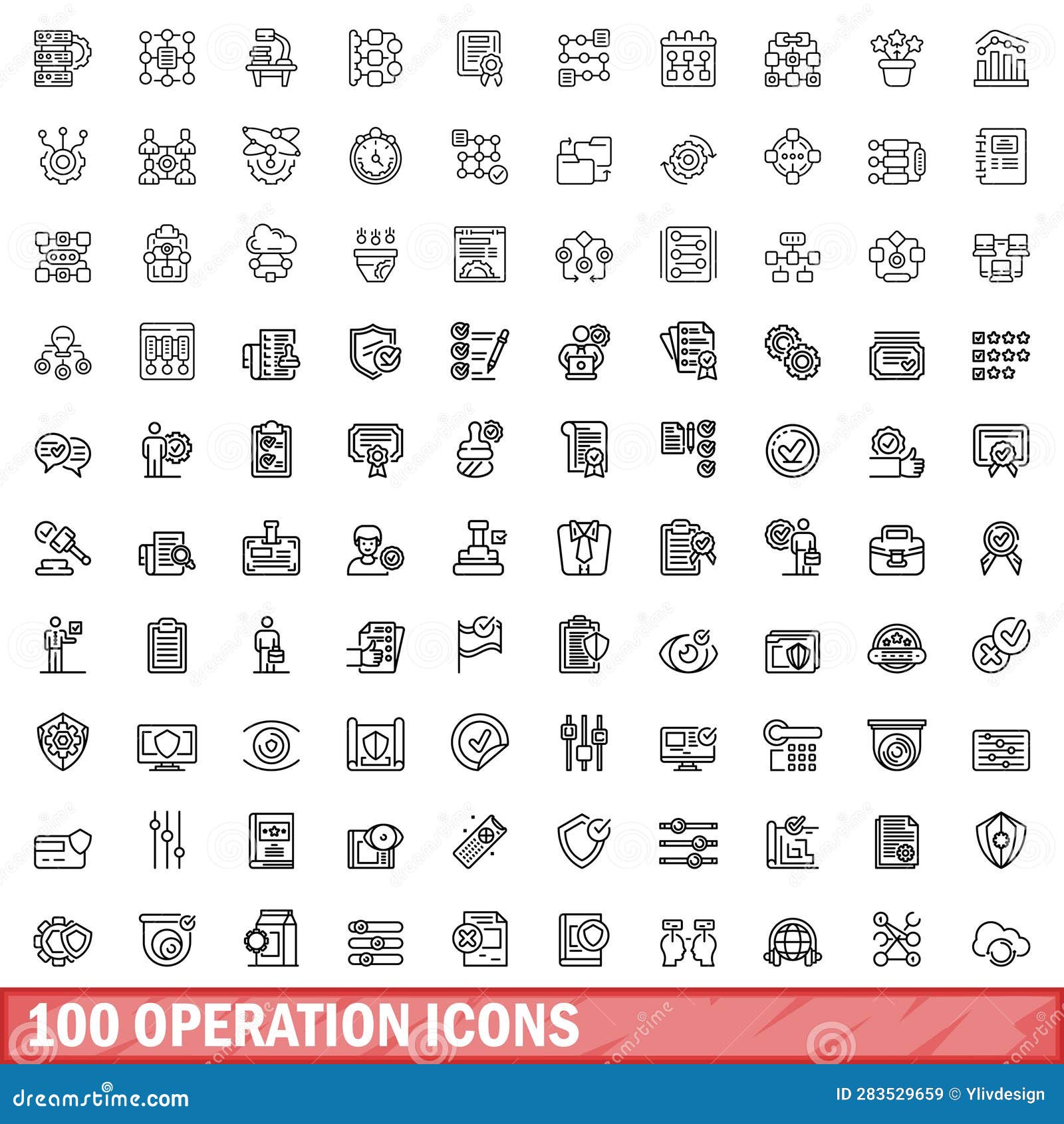 100 Operation Icons Set, Outline Style Stock Illustration ...