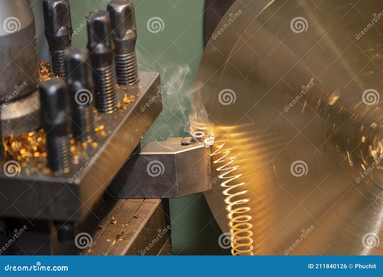 The Operation of Lathe Machine Cutting the Material Metal Parts with ...