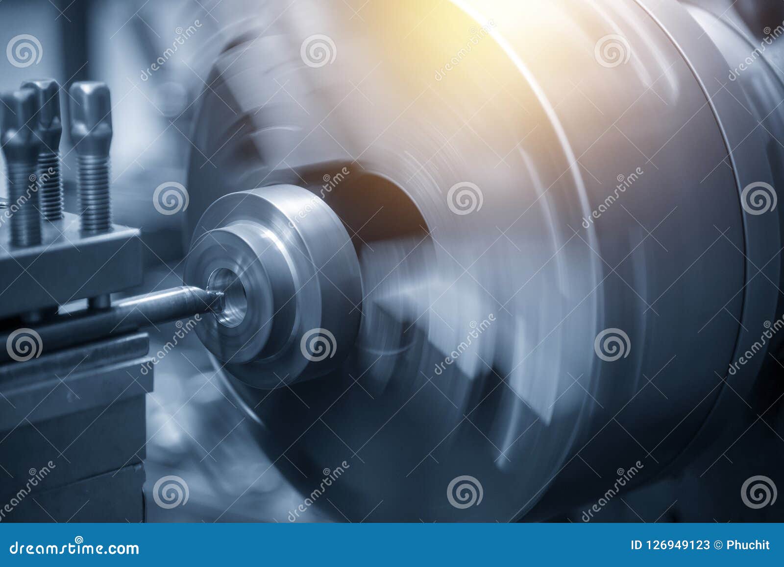 The Operation of Lathe Machine Cutting the Steel Shaft. Stock Image ...