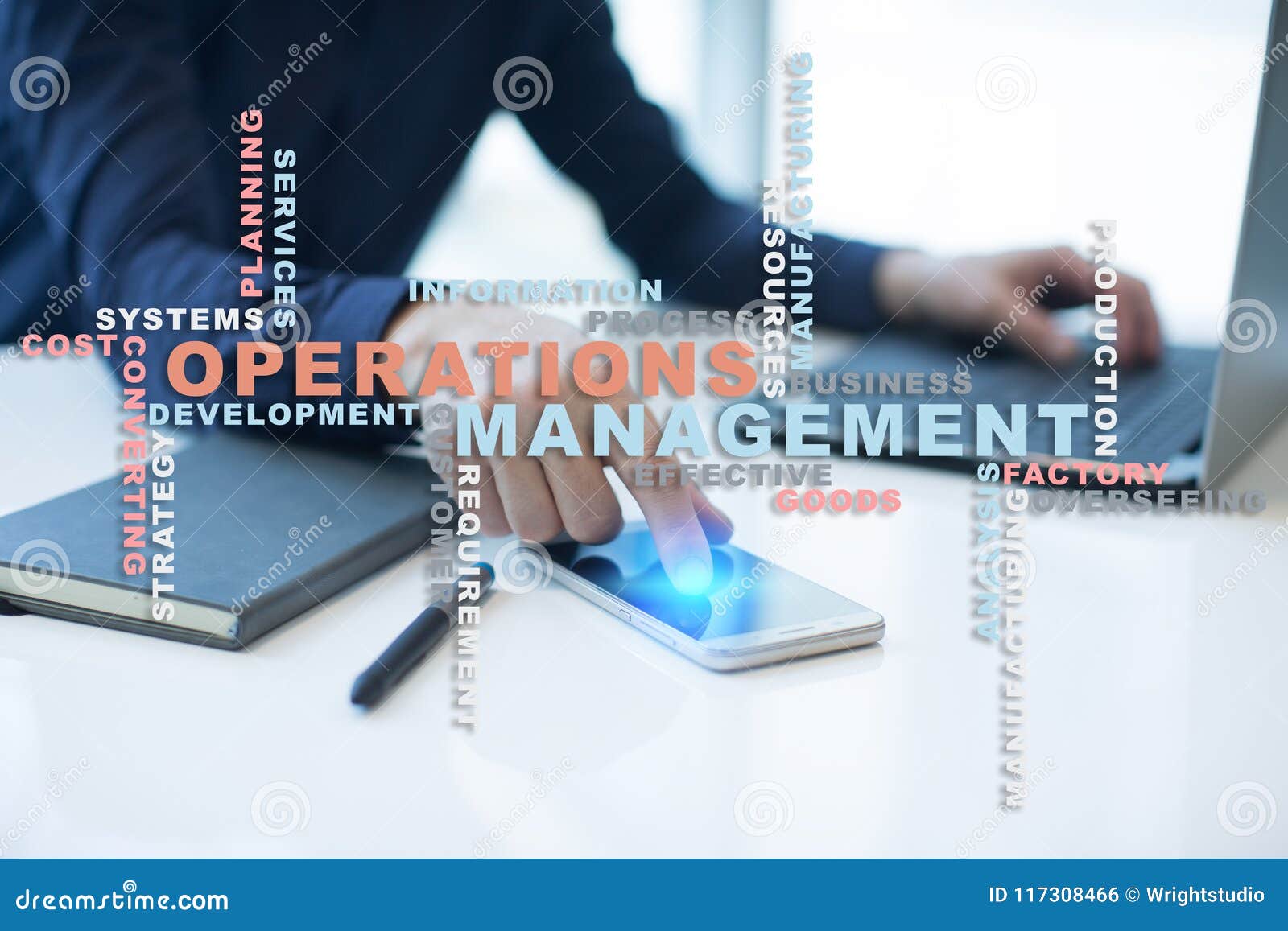 Operation Management Concept. Words Cloud on Virtual Screen. Stock ...
