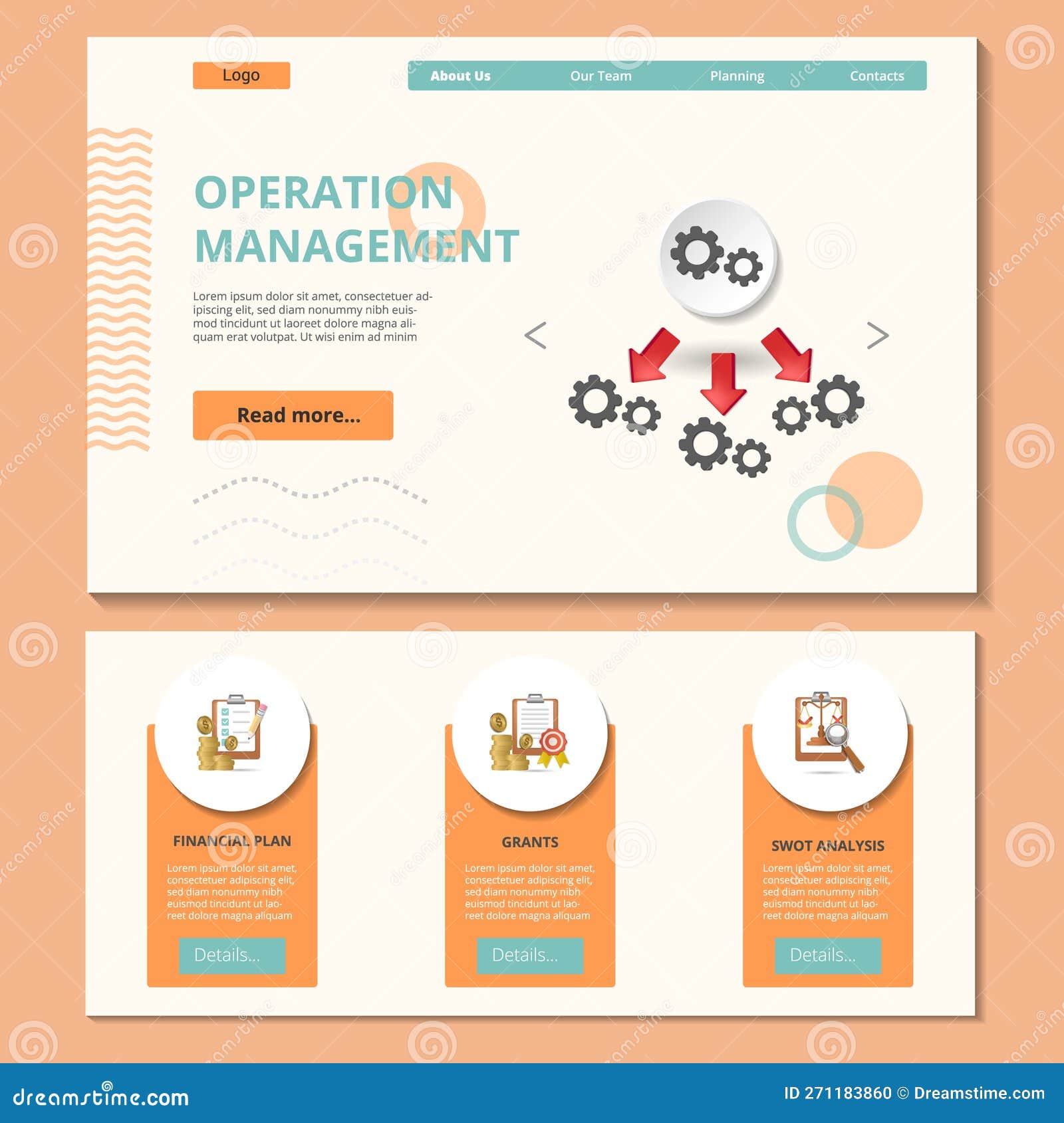 Operation Management Flat Landing Page Website Template. Financial Plan ...