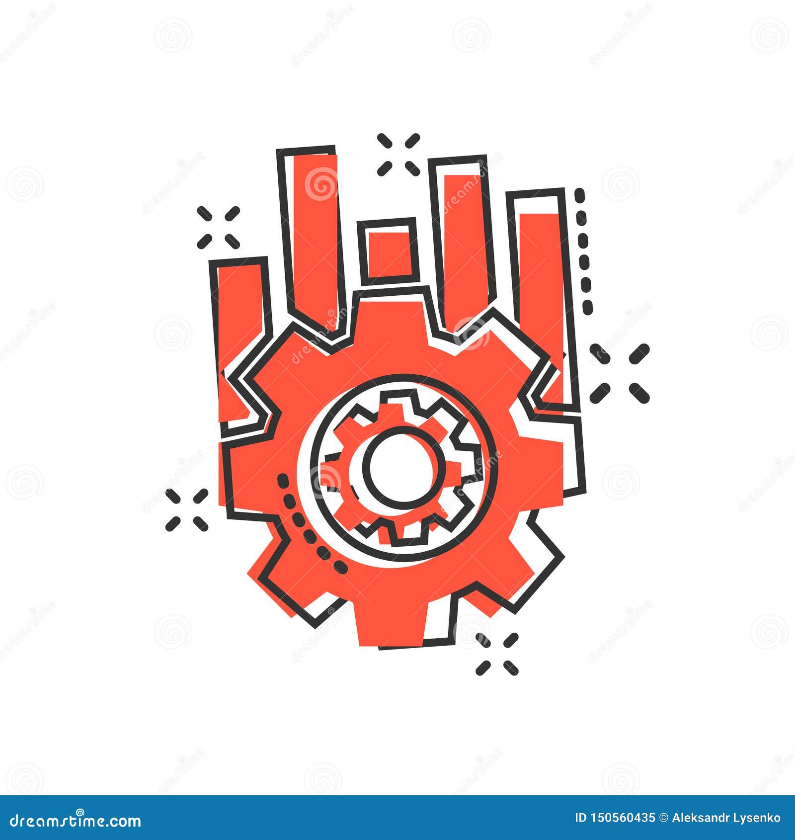 Operation Project Icon in Comic Style. Gear Process Vector Cartoon ...