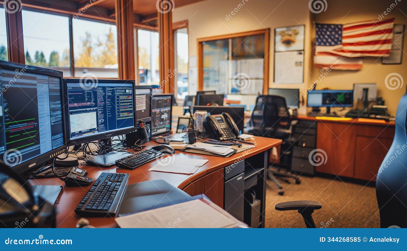 Operational Data on Computer Monitors, Work in the Control Room Stock ...