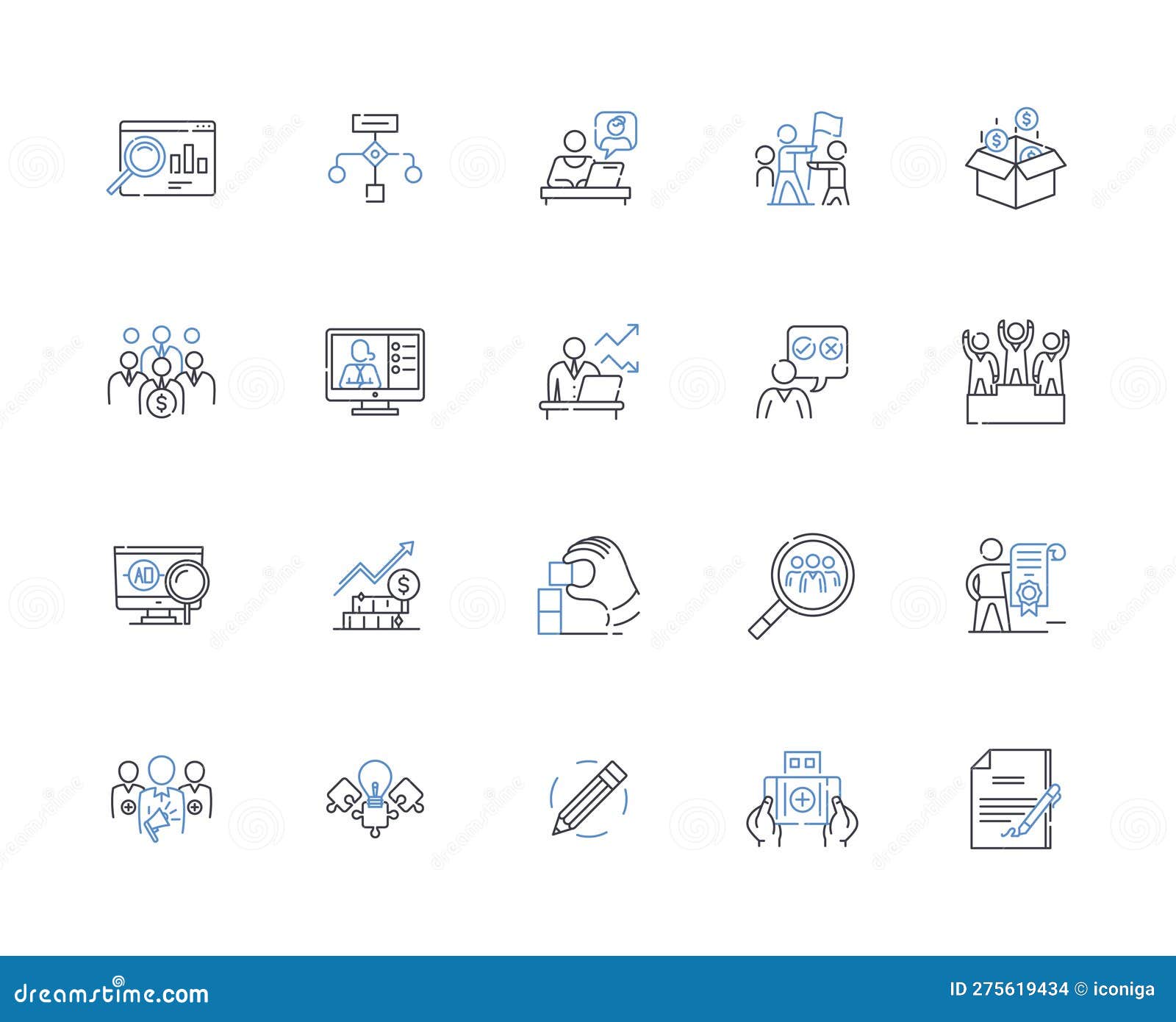 Operational Management Line Icons Collection Efficiency Optimization