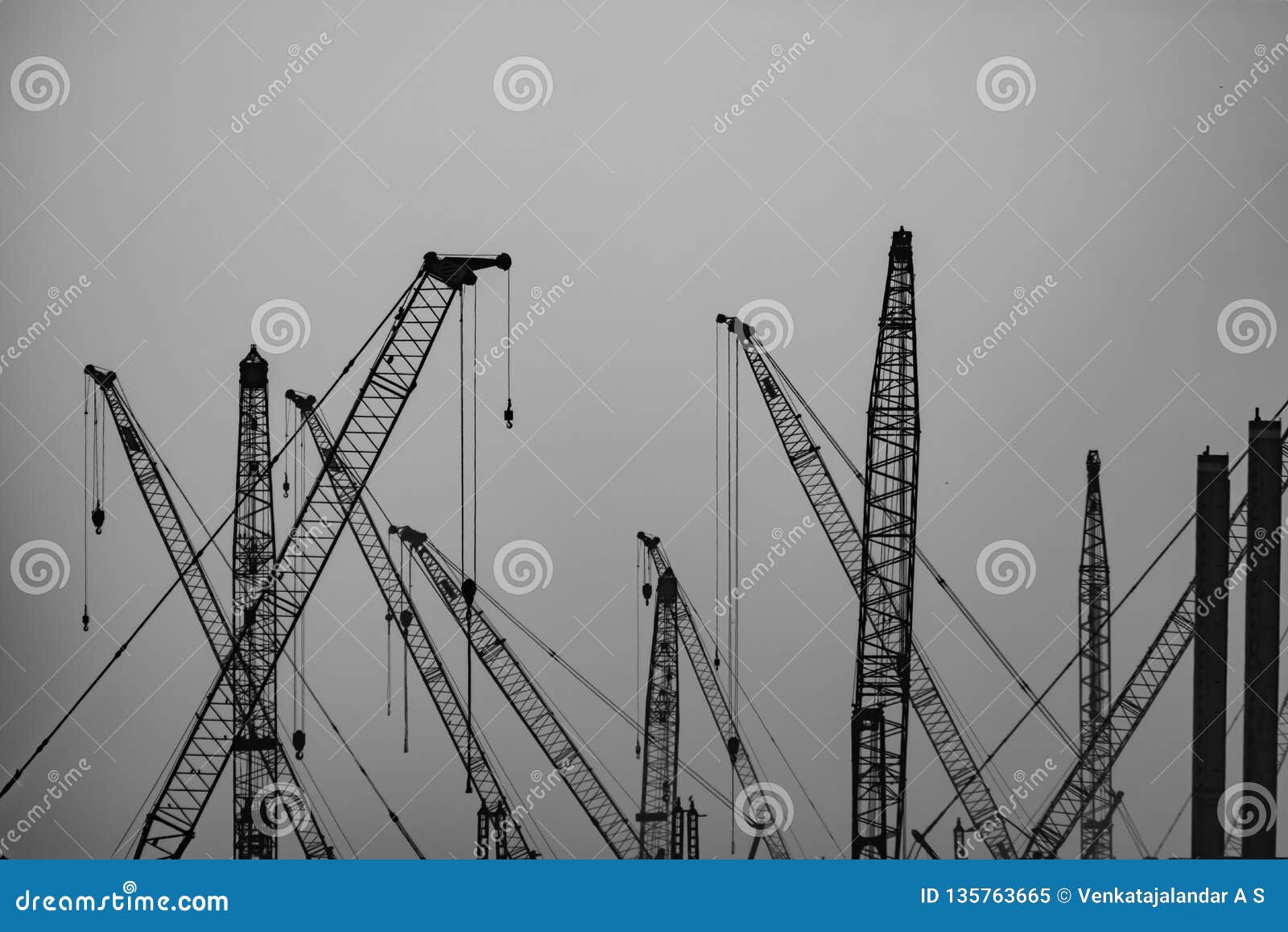 Under Construction - Several Cranes at Work Stock Image - Image of ...