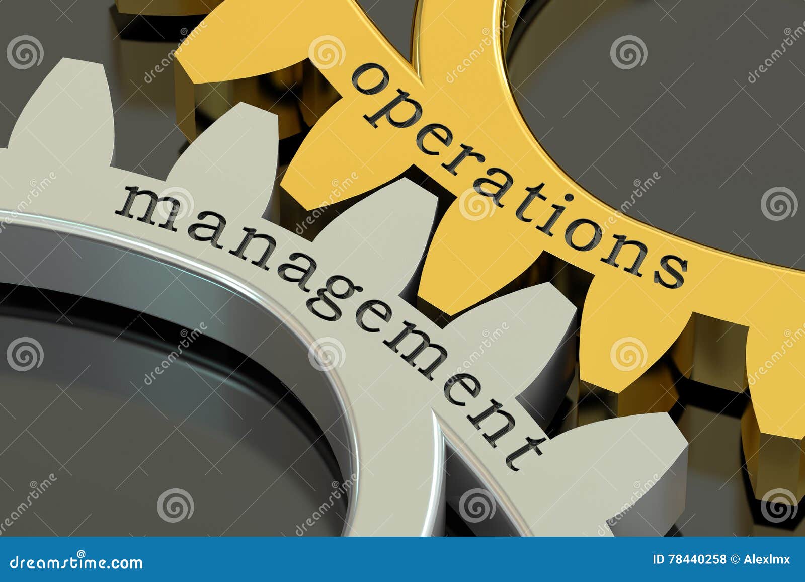 Operations Management Concept on the Gearwheels, 3D Rendering Stock ...