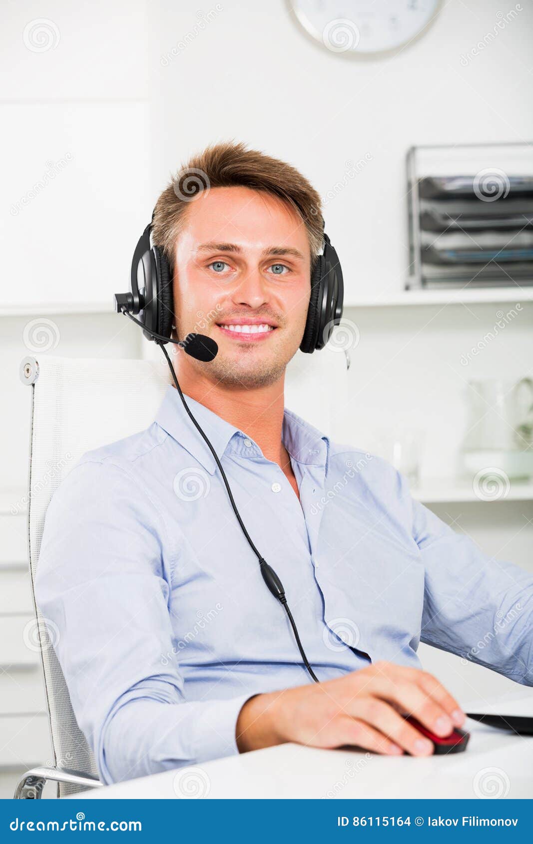 Operator Answering at Call Center Stock Photo - Image of desk ...