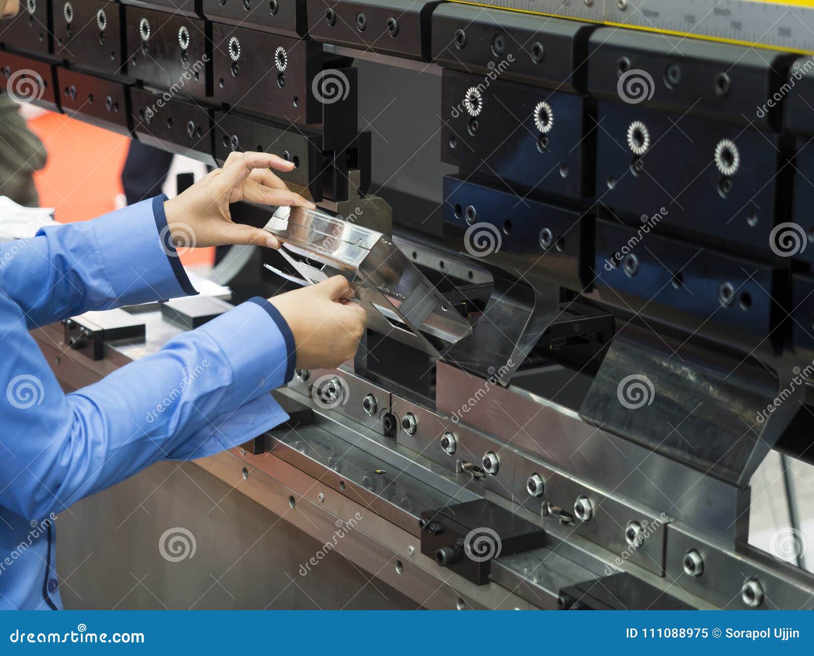 Operator Bending Metal Sheet by Sheet Bending Machine Stock Image ...