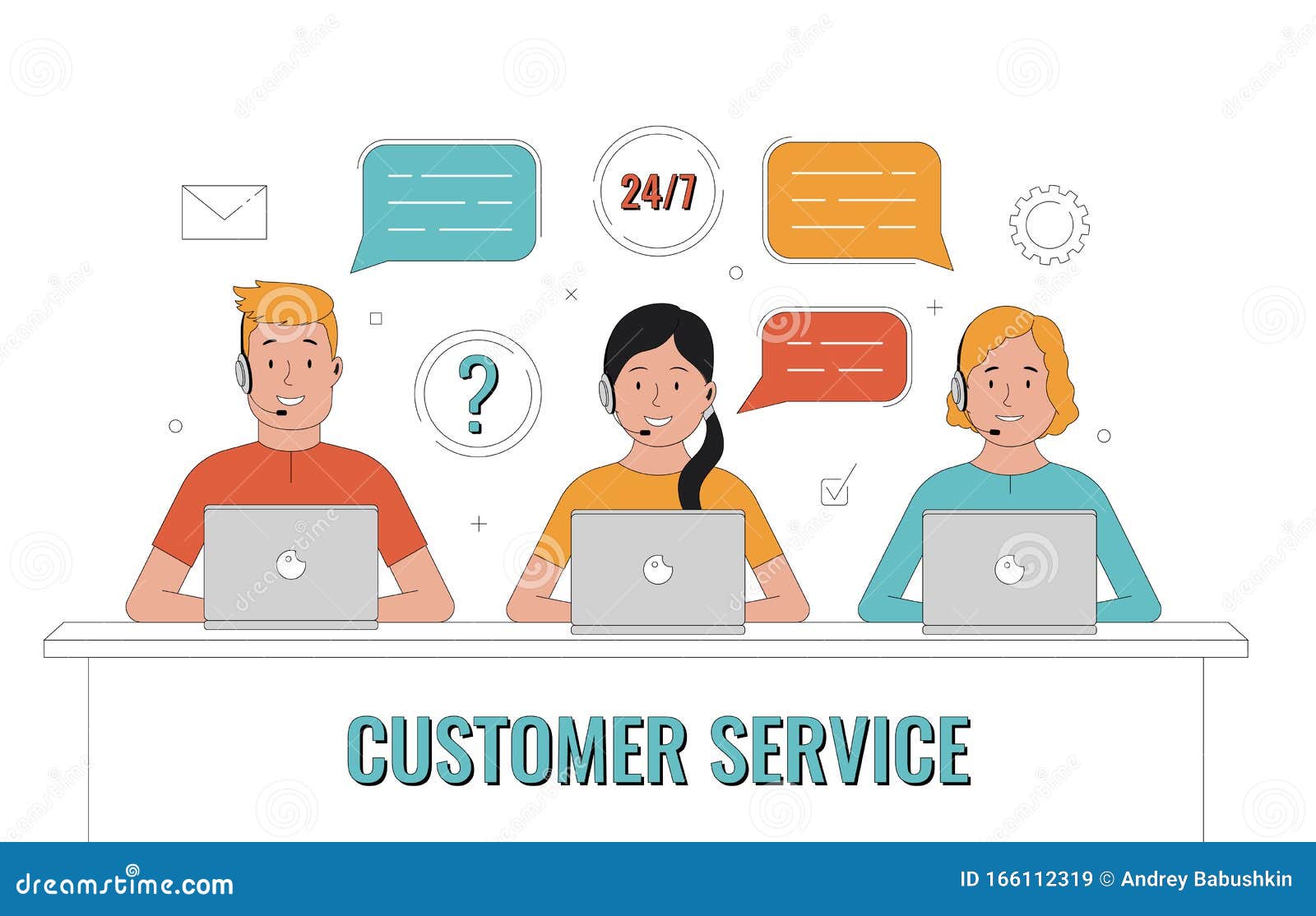 Operator of Call Center Office Working in Headsets D 1-2 Stock Vector ...