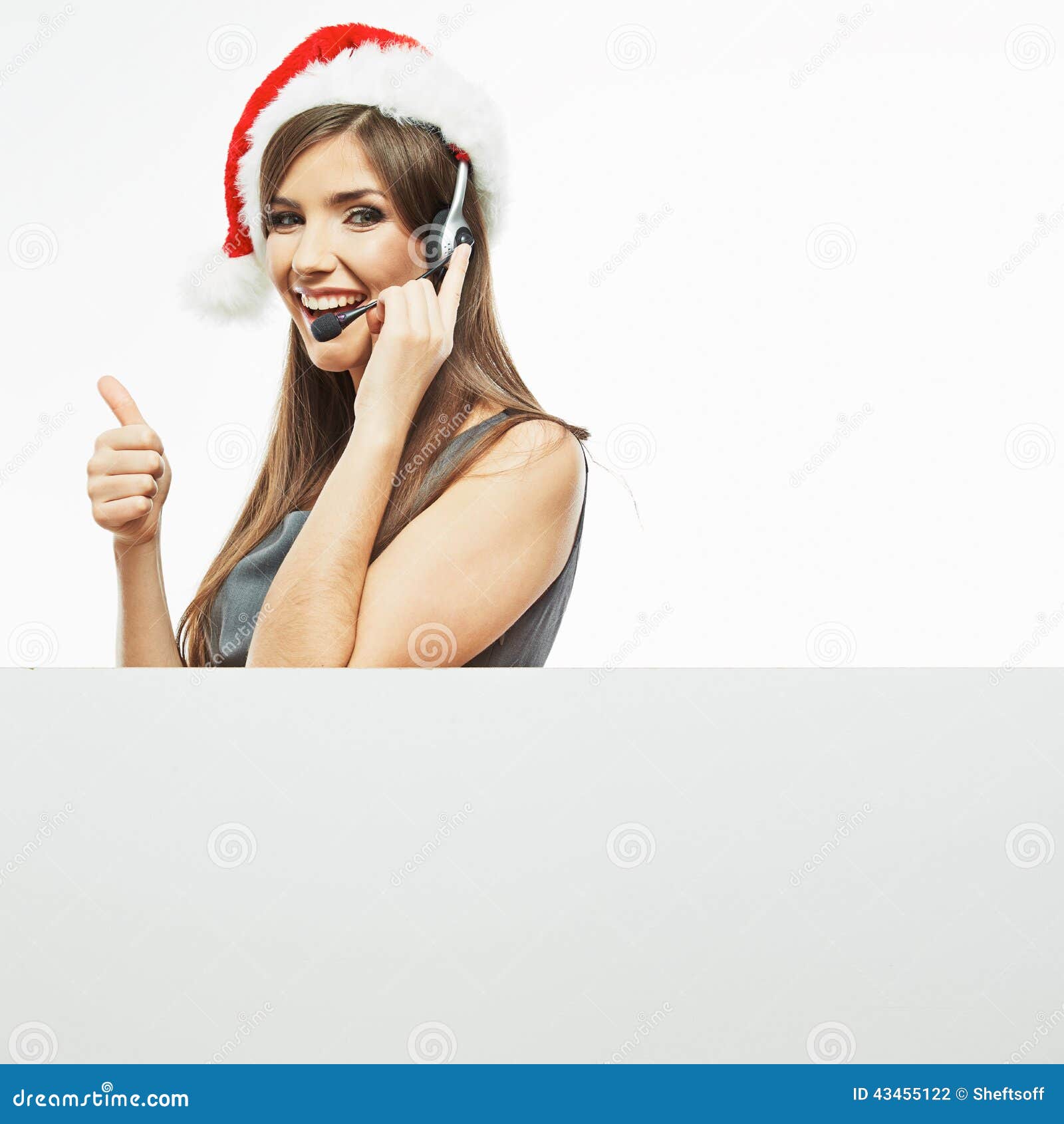 Operator Call Center Woman , Christmas Santa Hat . Stock Photo - Image ...