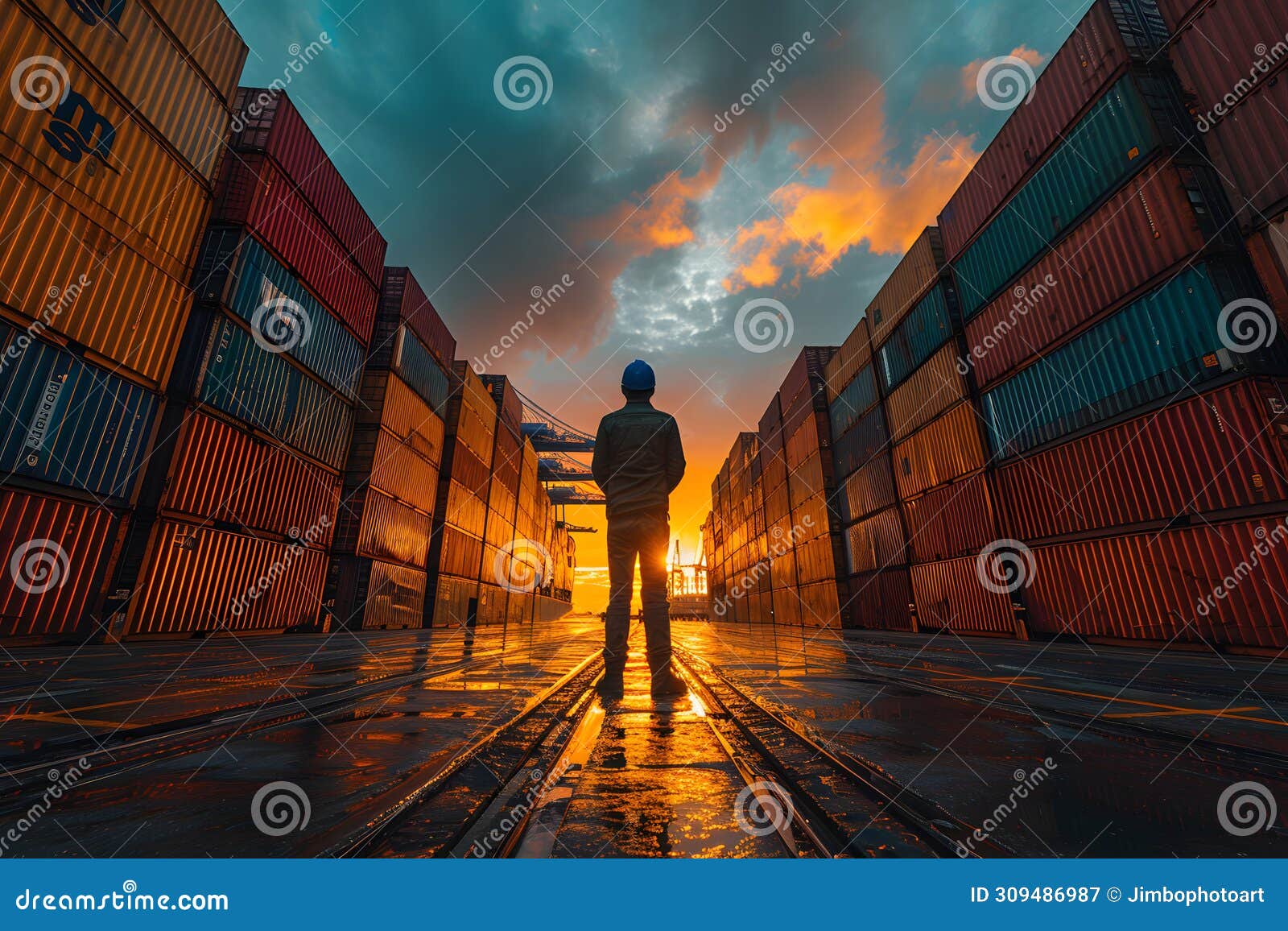 Operator Cargo Ship Is Standing And Supervise, Manage, Control At The ...