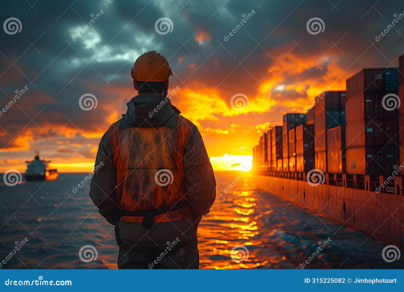 Operator Cargo Ship Is Standing And Supervise, Manage, Control At The ...