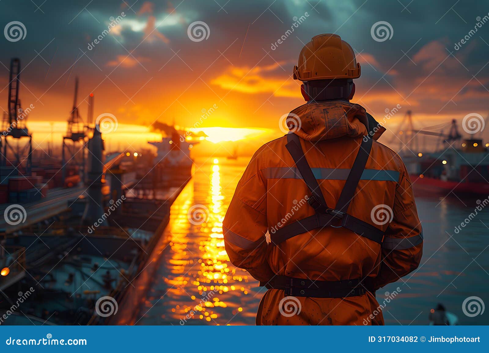 Operator Cargo Ship Is Standing And Supervise, Manage, Control At The ...
