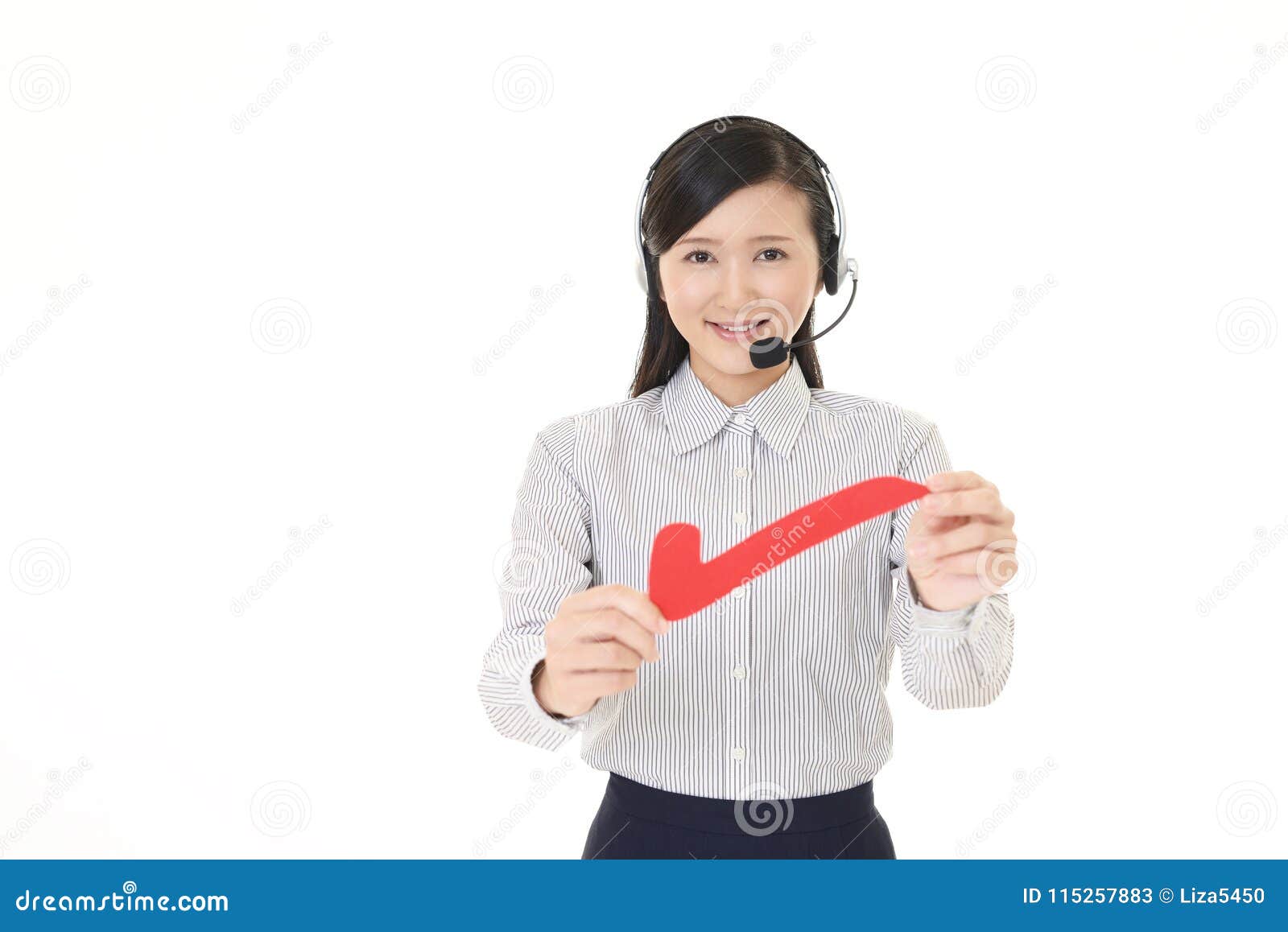 Operator with a check mark stock image. Image of cheerful - 115257883