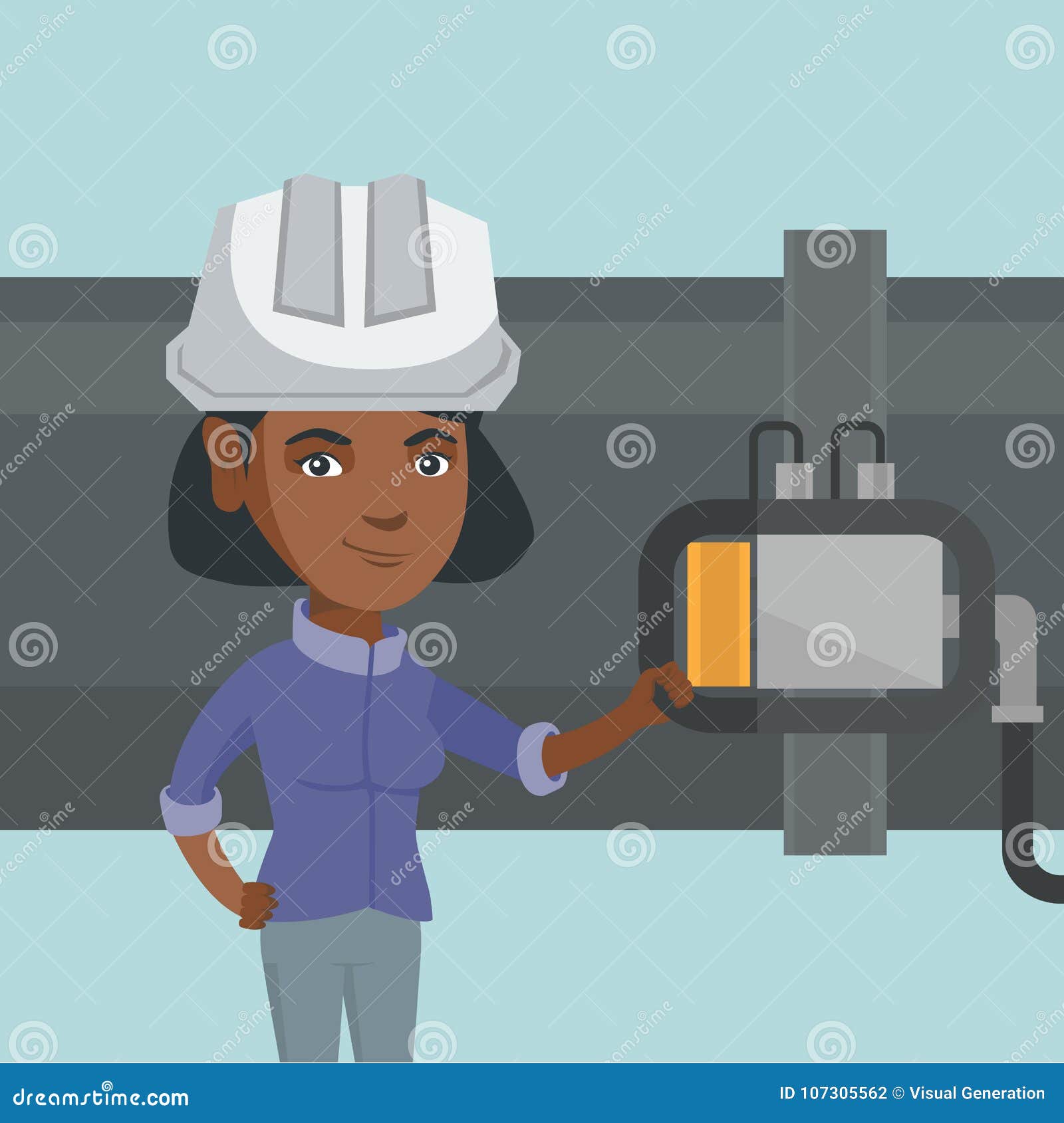 Operator Checking Detector On Gas Pipeline. Cartoon Vector ...