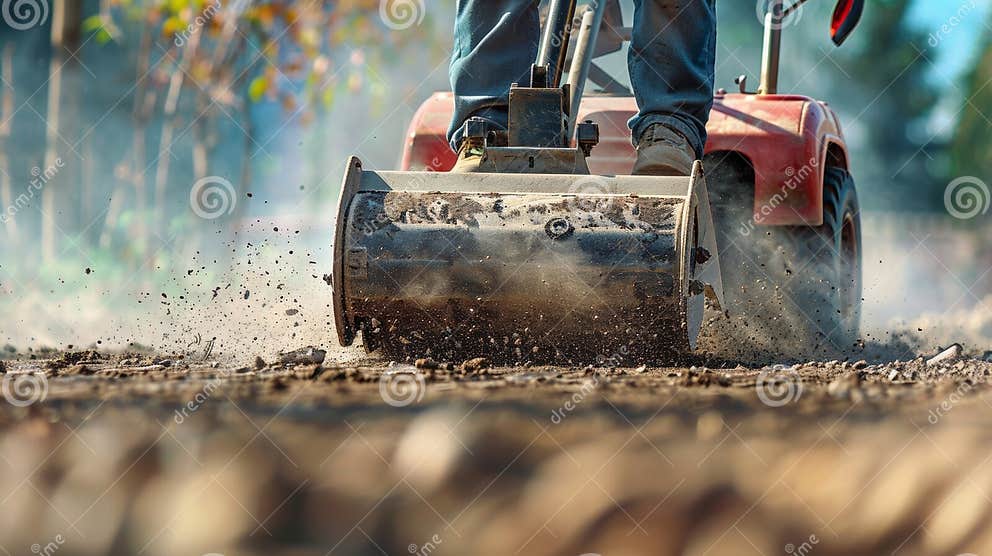 An Operator Controlling a Compactor Vibrating and Flattening the Ground ...