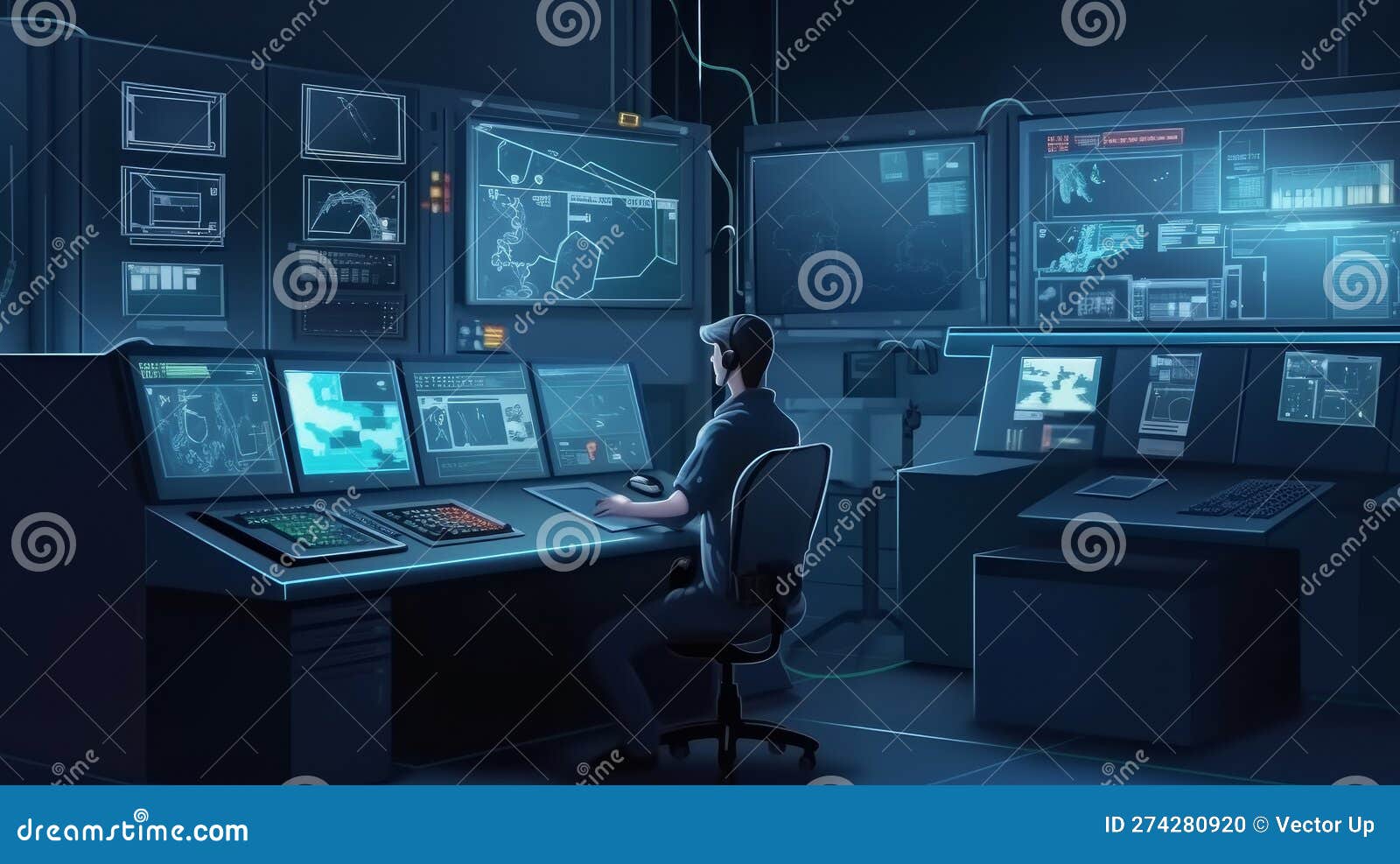 The Operator Controls the Production Line of the Works. Industry 4.0 ...