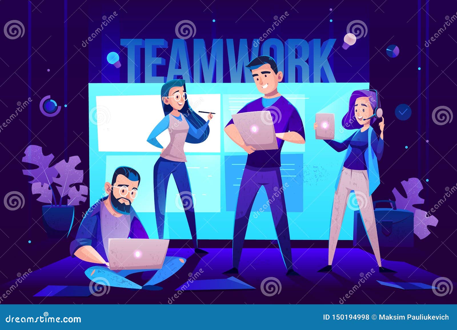 Operator and Crew at Screen for Presentations. Stock Vector ...