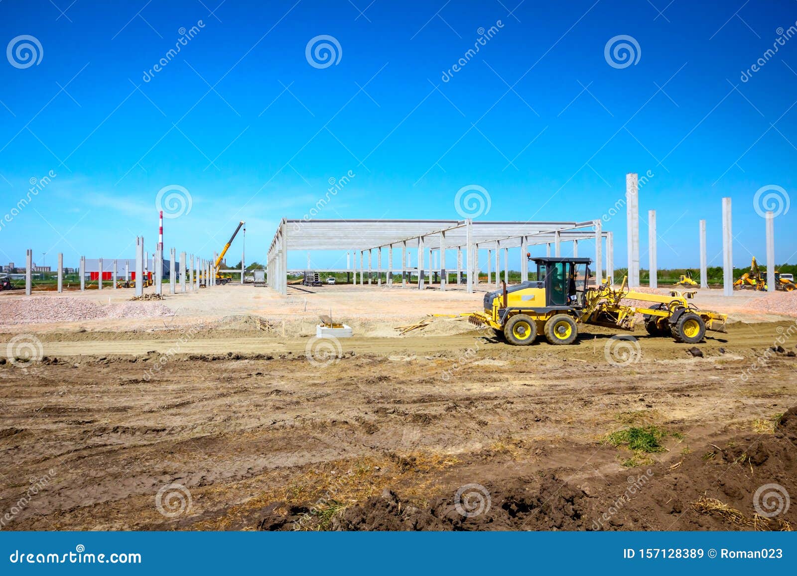 Grader is Leveling Ground at Construction Site Stock Image - Image of ...